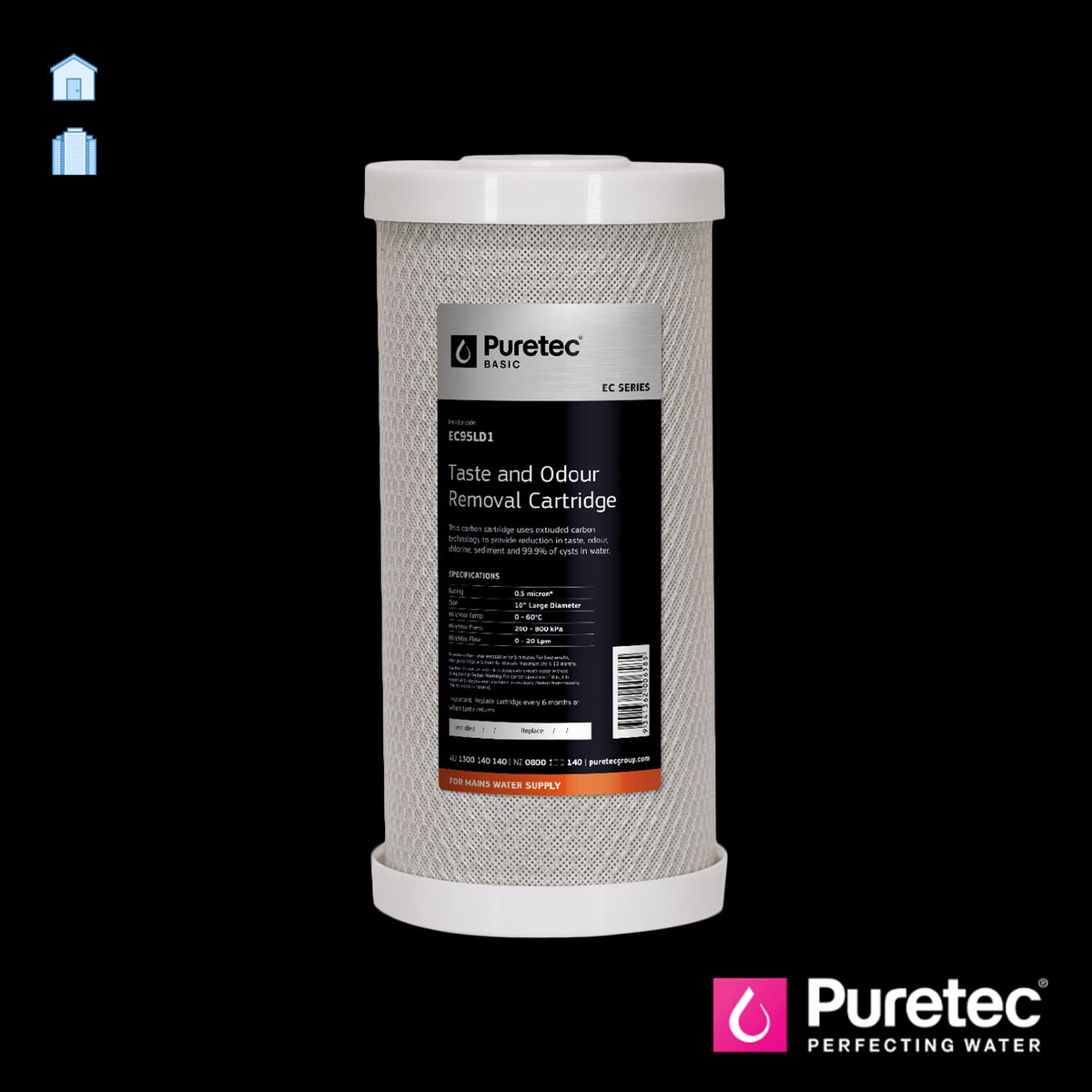 Puretec EC Series 10 Inch Extruded Carbon Large Diameter Cartridge ...
